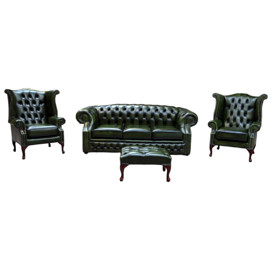 The Roxborough 3,1,1 + Stool Leather Chesterfield Suite - Chesterfield ...